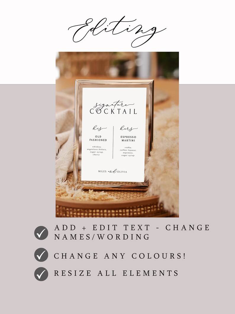 Signature Drink Sign | Signature Cocktail Sign Template | His and Hers ...