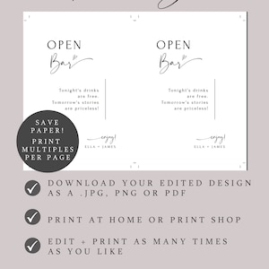Open Bar Sign Template | Drinks Are on Us Sign | Signature Drink Sign ...