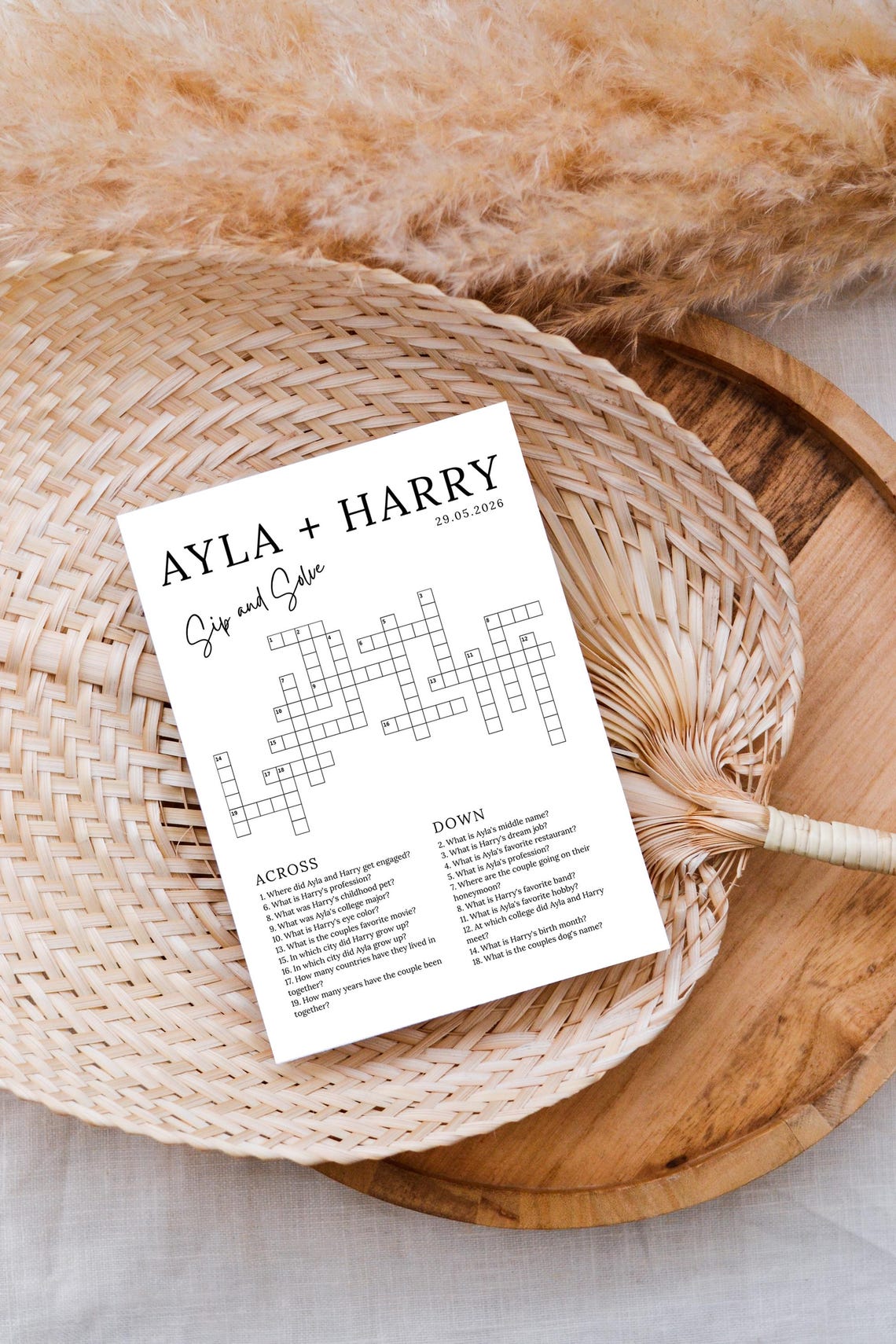 Sip and Solve Crossword Puzzle Template Canva, Wedding Crossword | Sip ...