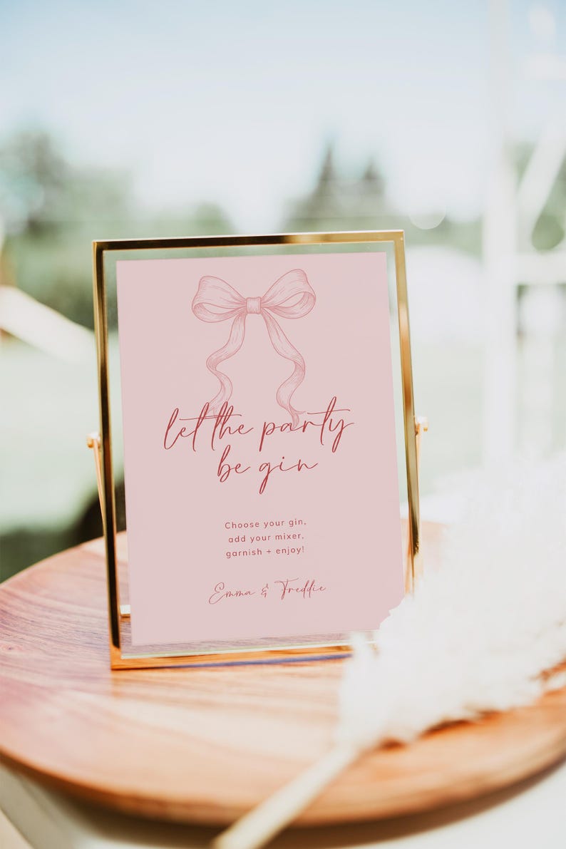 Pink Bow Gin Bar Sign Template | Wedding Gin Bar Menu | Let the Party ...