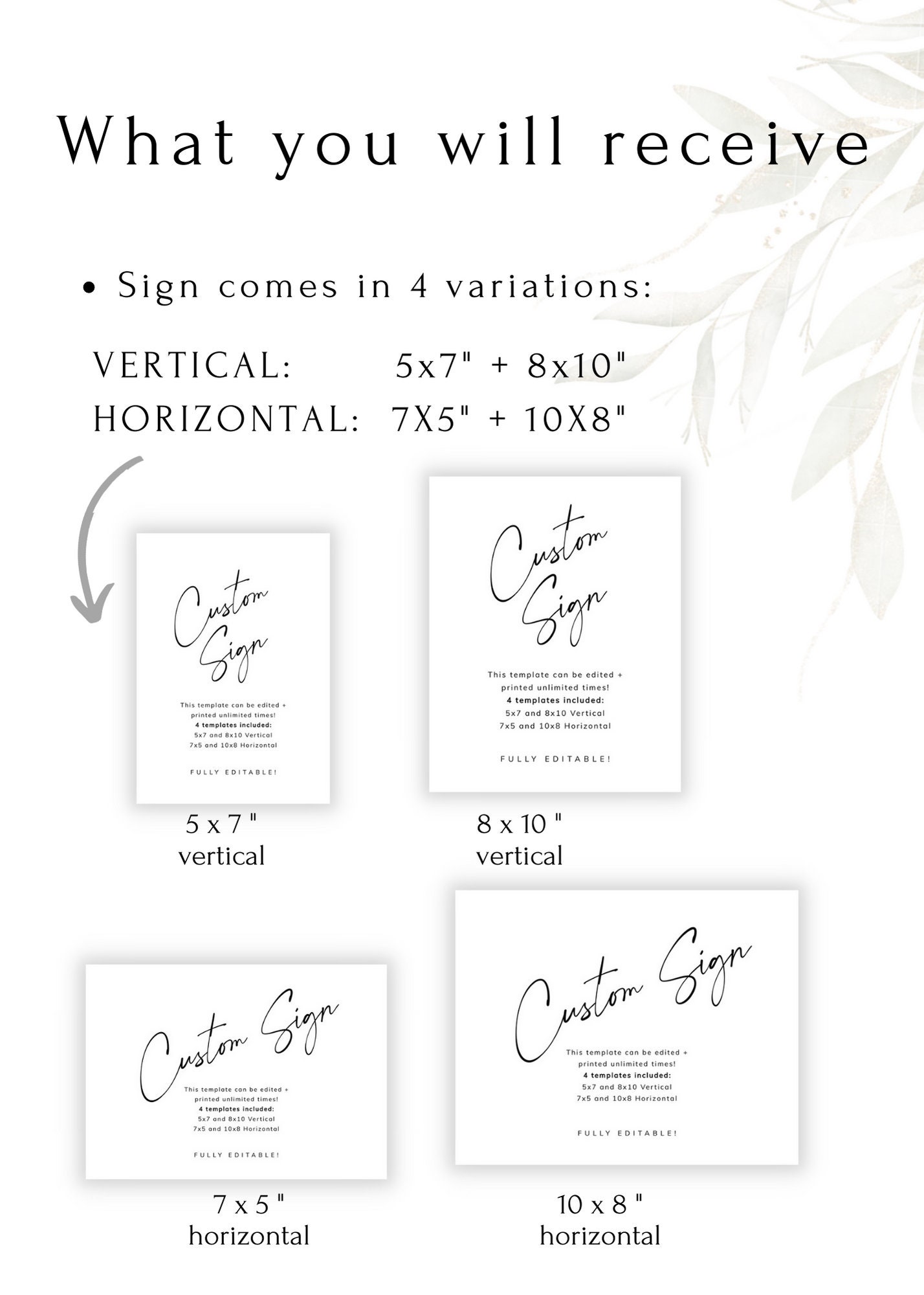 Fully Editable Modern Wedding Sign Template Unlimited Download 5x7 8x10 ...