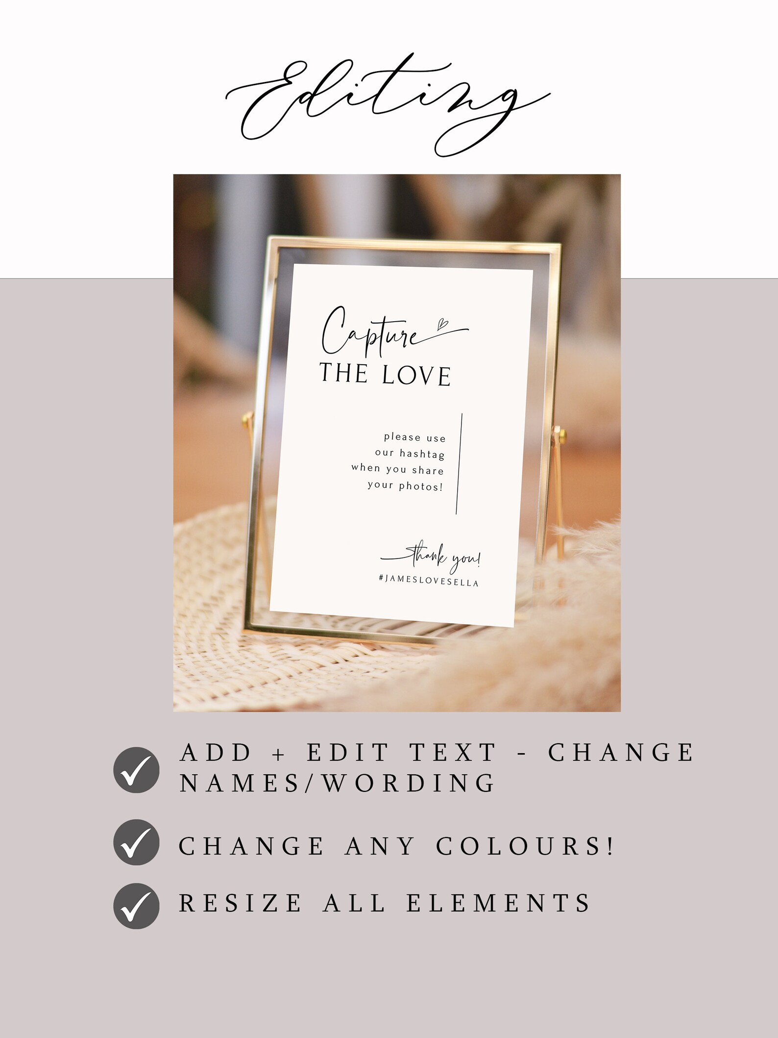 Capture the Love Sign Printable Wedding Instagram Hashtag - Etsy