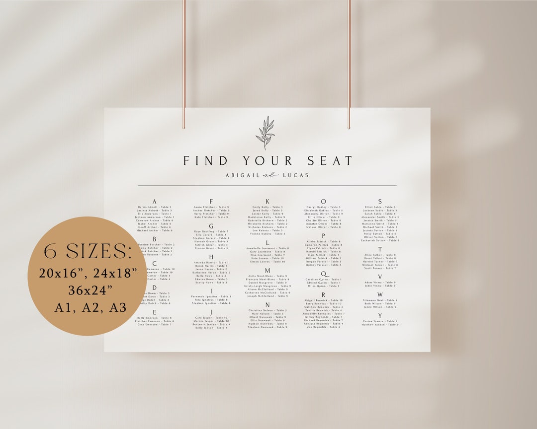 Alphabetical Seating Chart Template | Alphabetized Seating Plan Modern ...