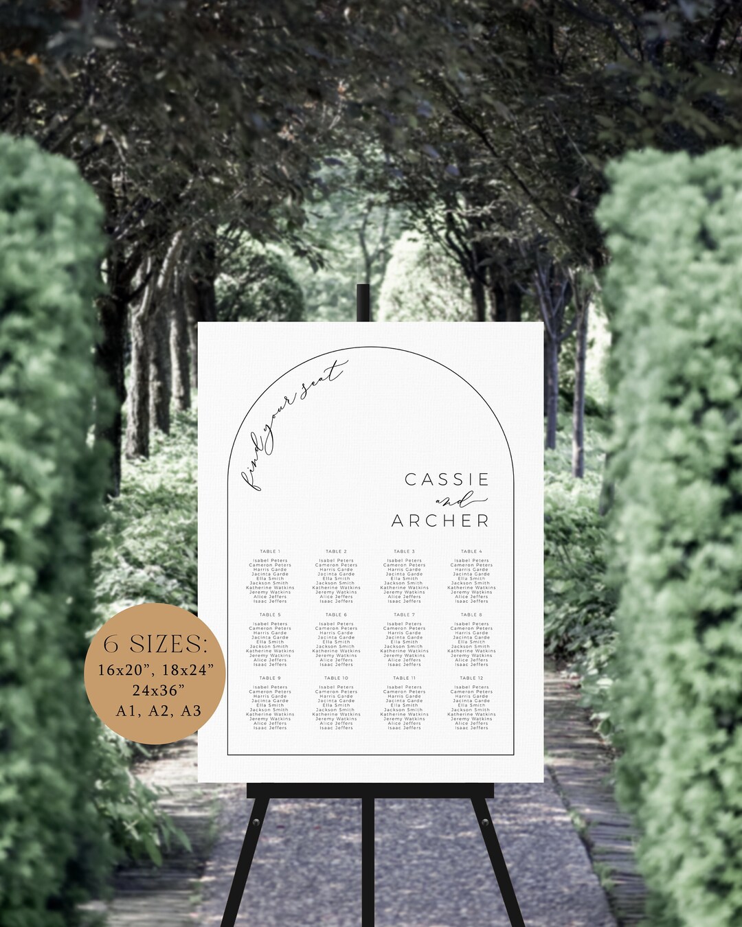Seating Plan Template, Wedding Arch Seating Chart Modern Minimalist ...