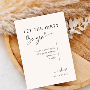 Gin Bar Sign Template | Let the Party Be Gin Bar Cart Prints Sign ...