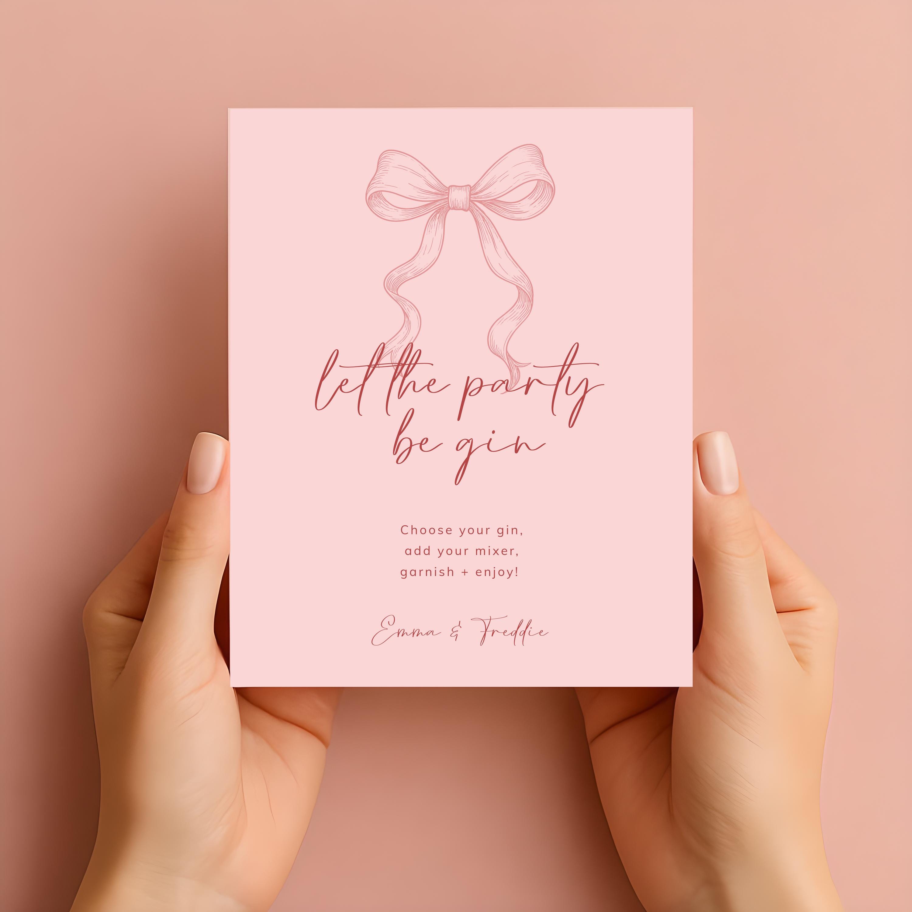 Pink Bow Gin Bar Sign Template | Wedding Gin Bar Menu | Let the Party ...
