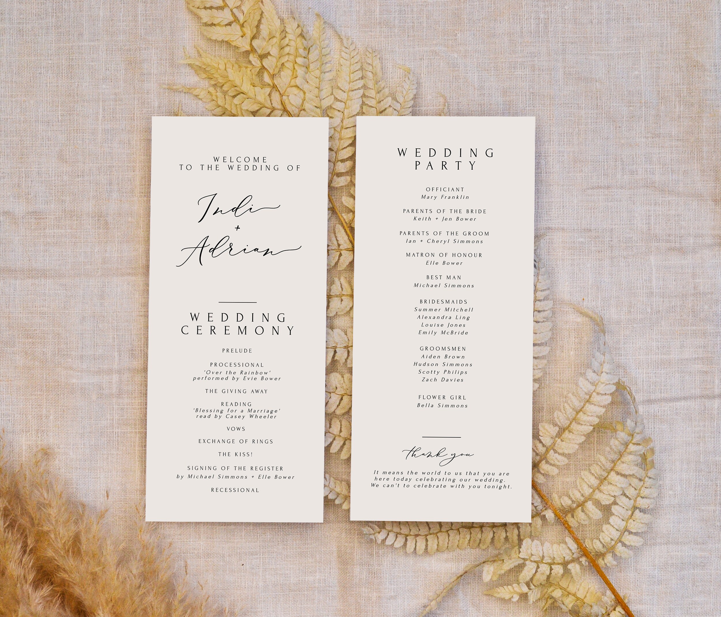 Modern Wedding Program Template Download | Minimal Order of Service ...