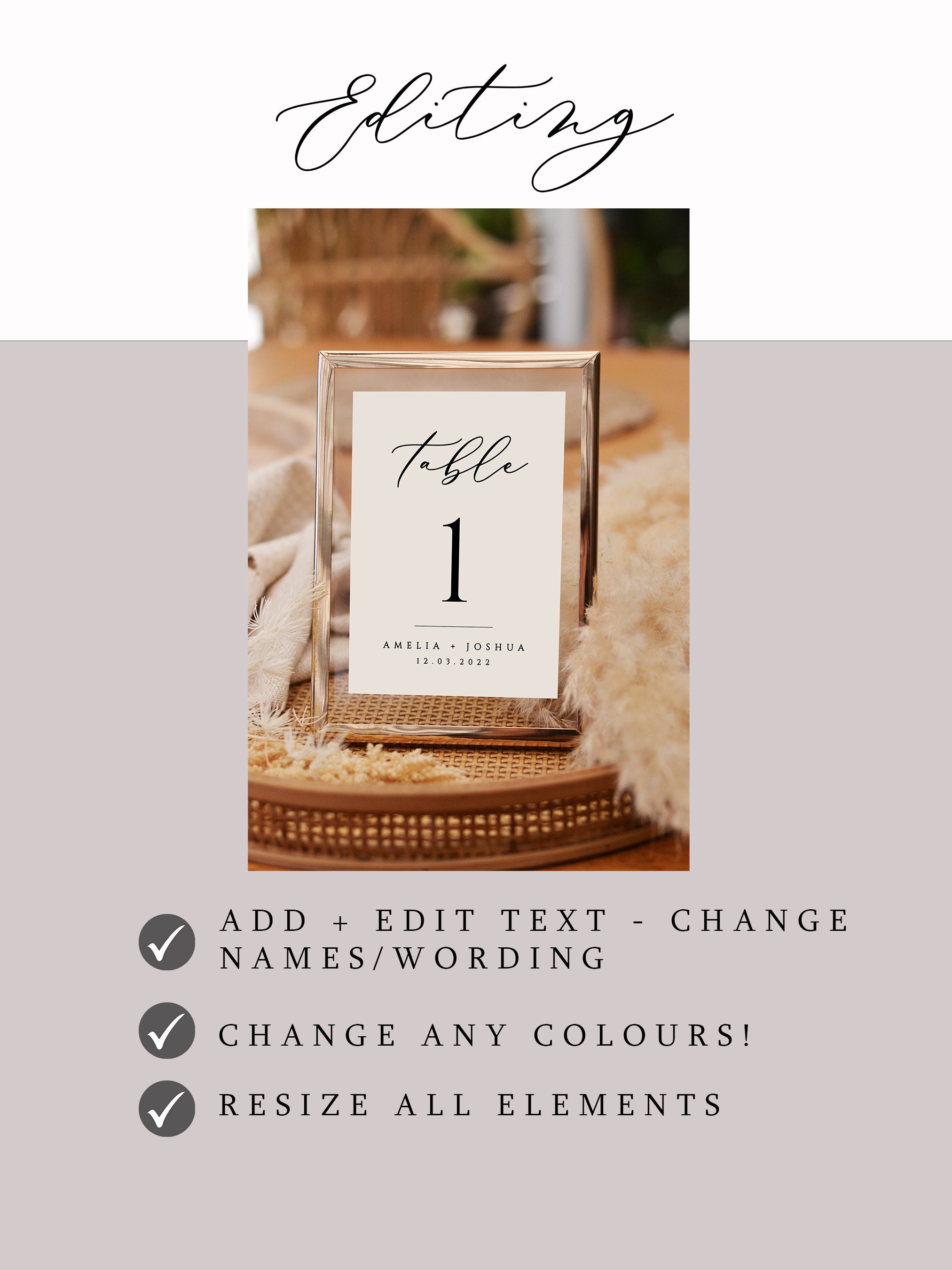 Table Number Sign for Minimalist Wedding Table No Bridal Table ...