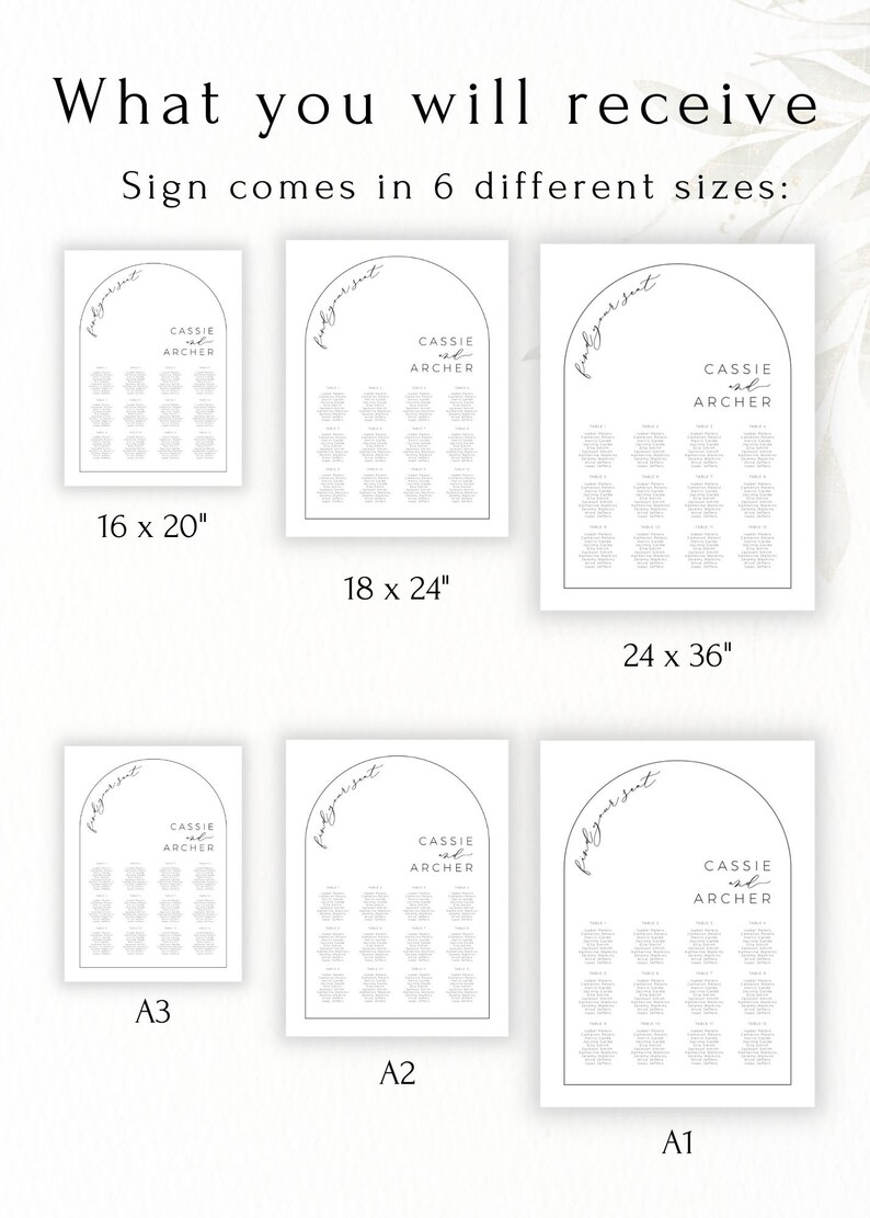 Seating Plan Template, Wedding Arch Seating Chart Modern Minimalist ...