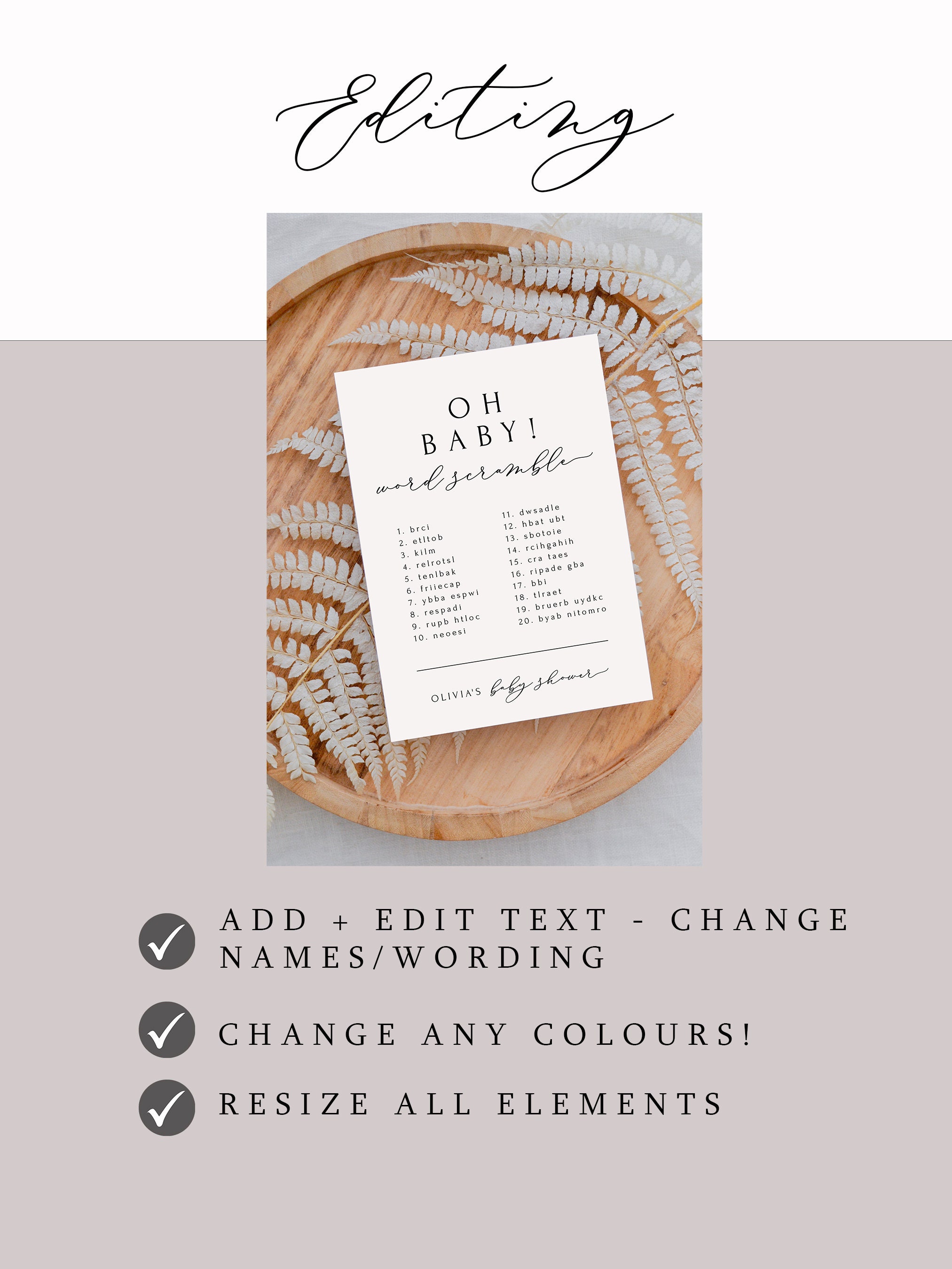 Baby Shower Word Scramble Printable Template | Word Sleuth Baby Shower ...