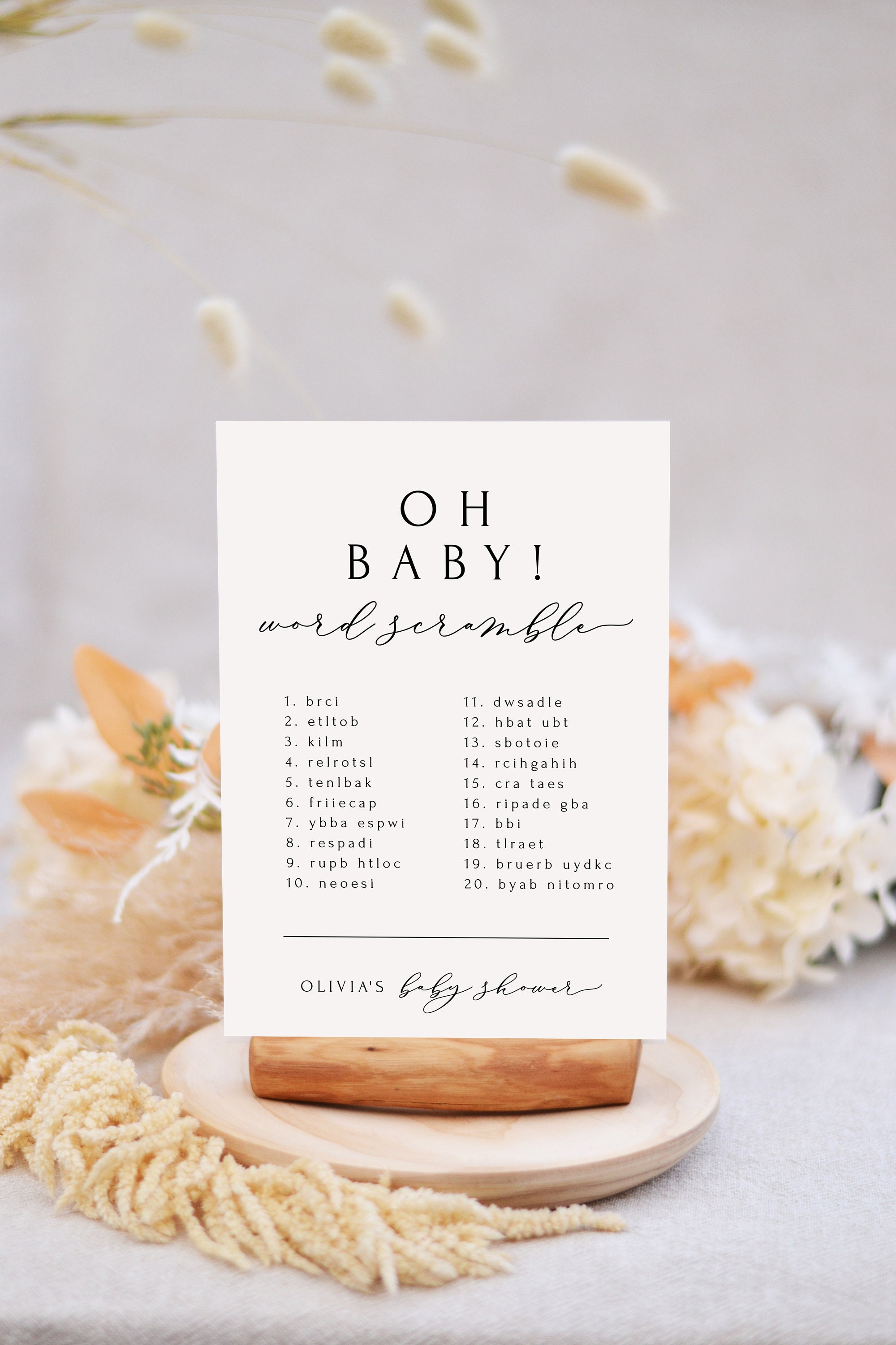 Baby Shower Word Scramble Printable Template | Word Sleuth Baby Shower ...