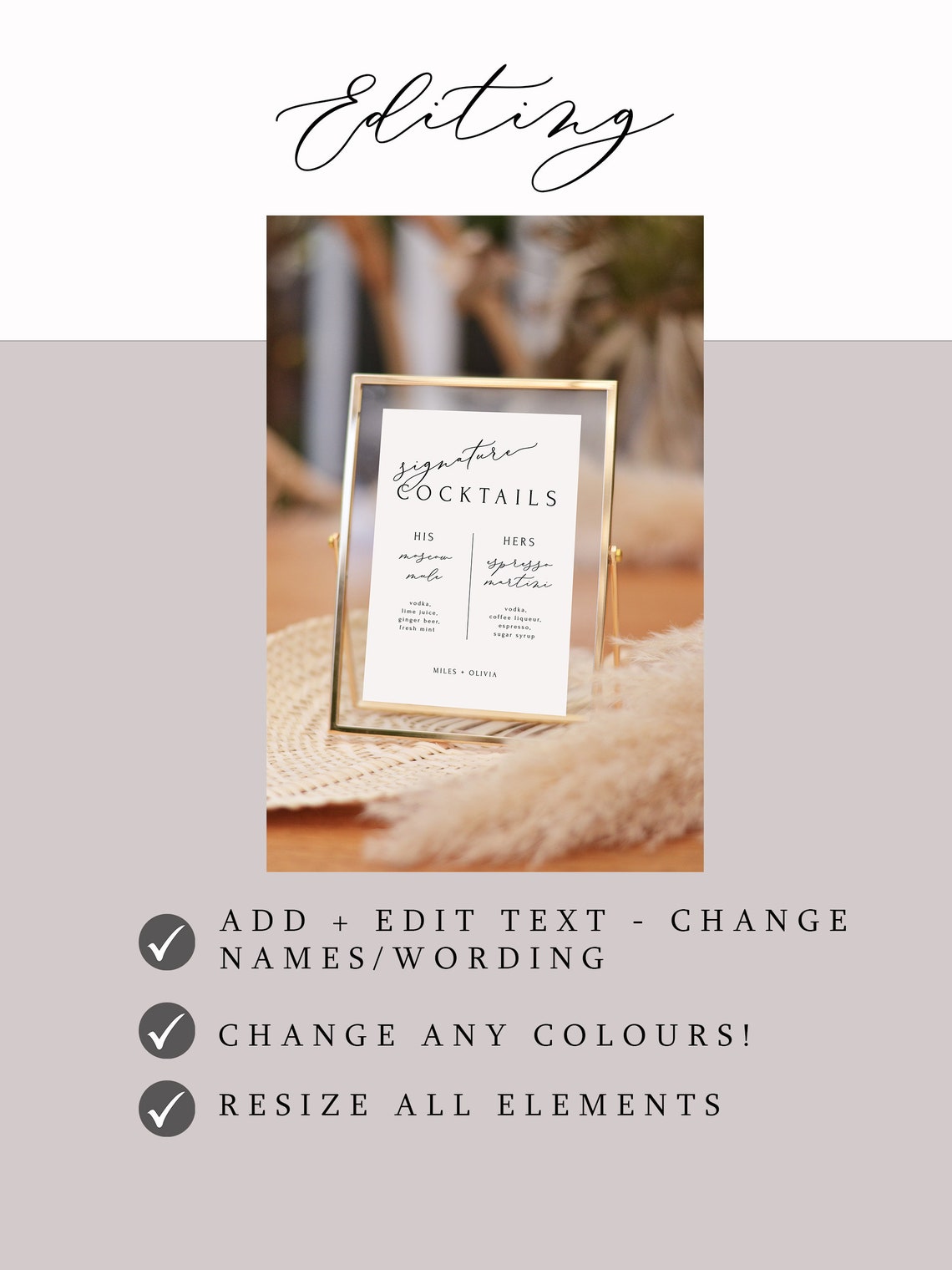 Signature Cocktails Sign Template Signature Drink Sign His and Hers ...