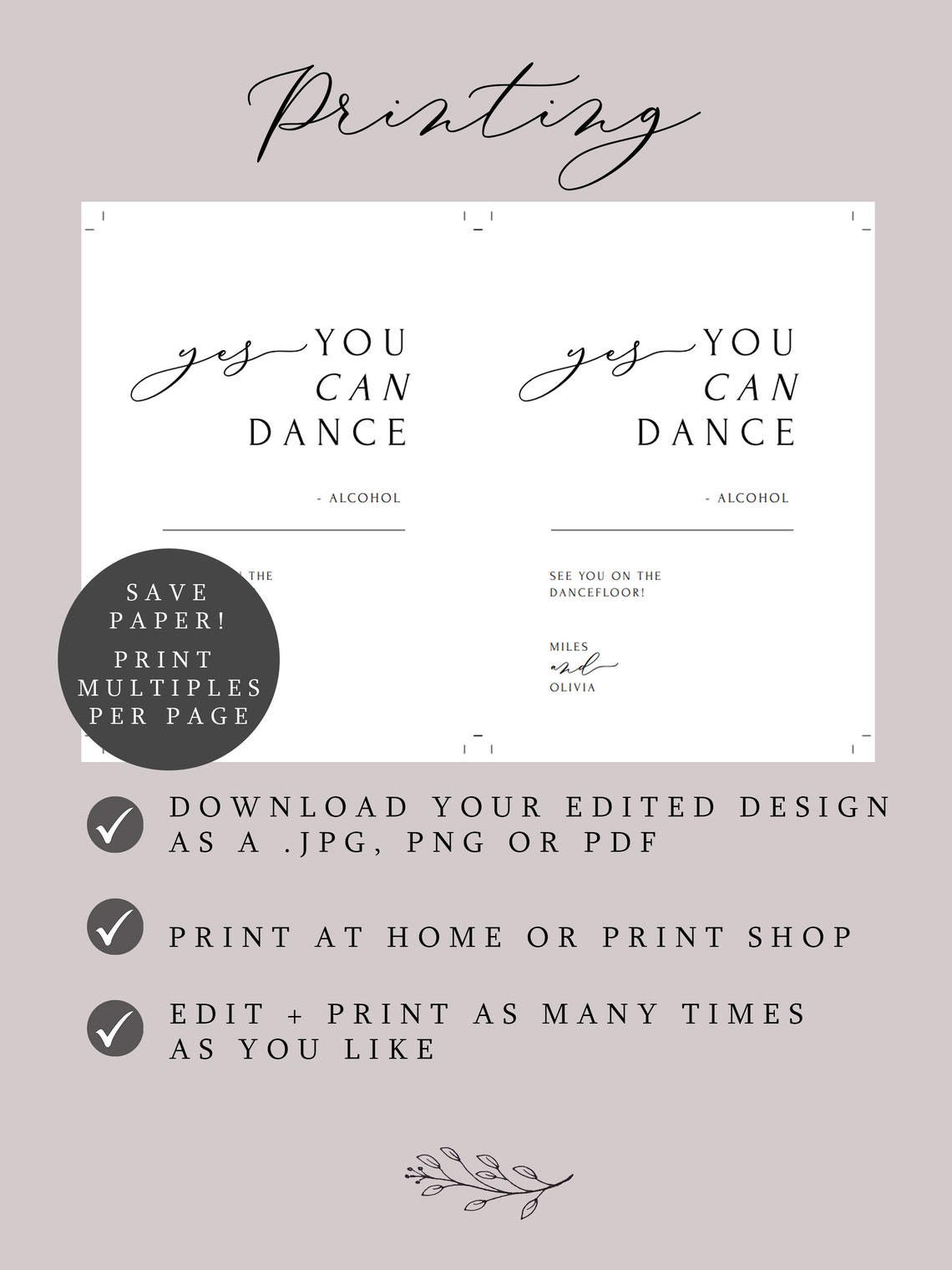 Dance Floor Sign Template for Wedding Yes You Can Dance - Etsy