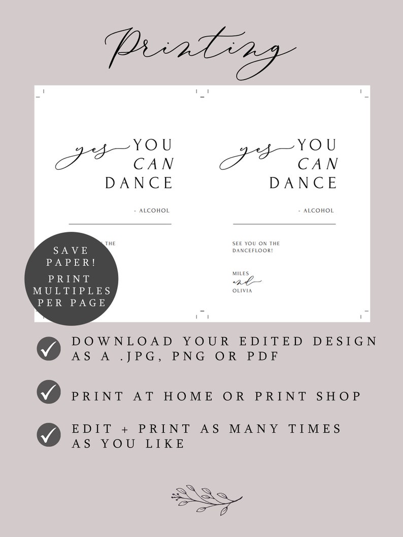 Dance Floor Sign Template for Wedding Yes You Can Dance - Etsy