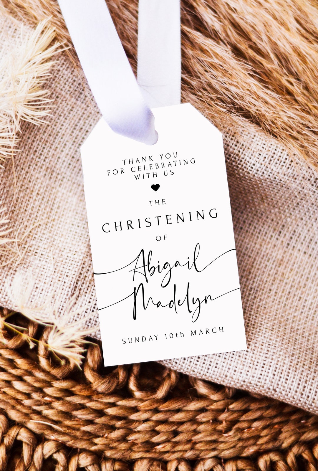 Christening Thank You Favor Tag Template | Calligraphy Baptism ...