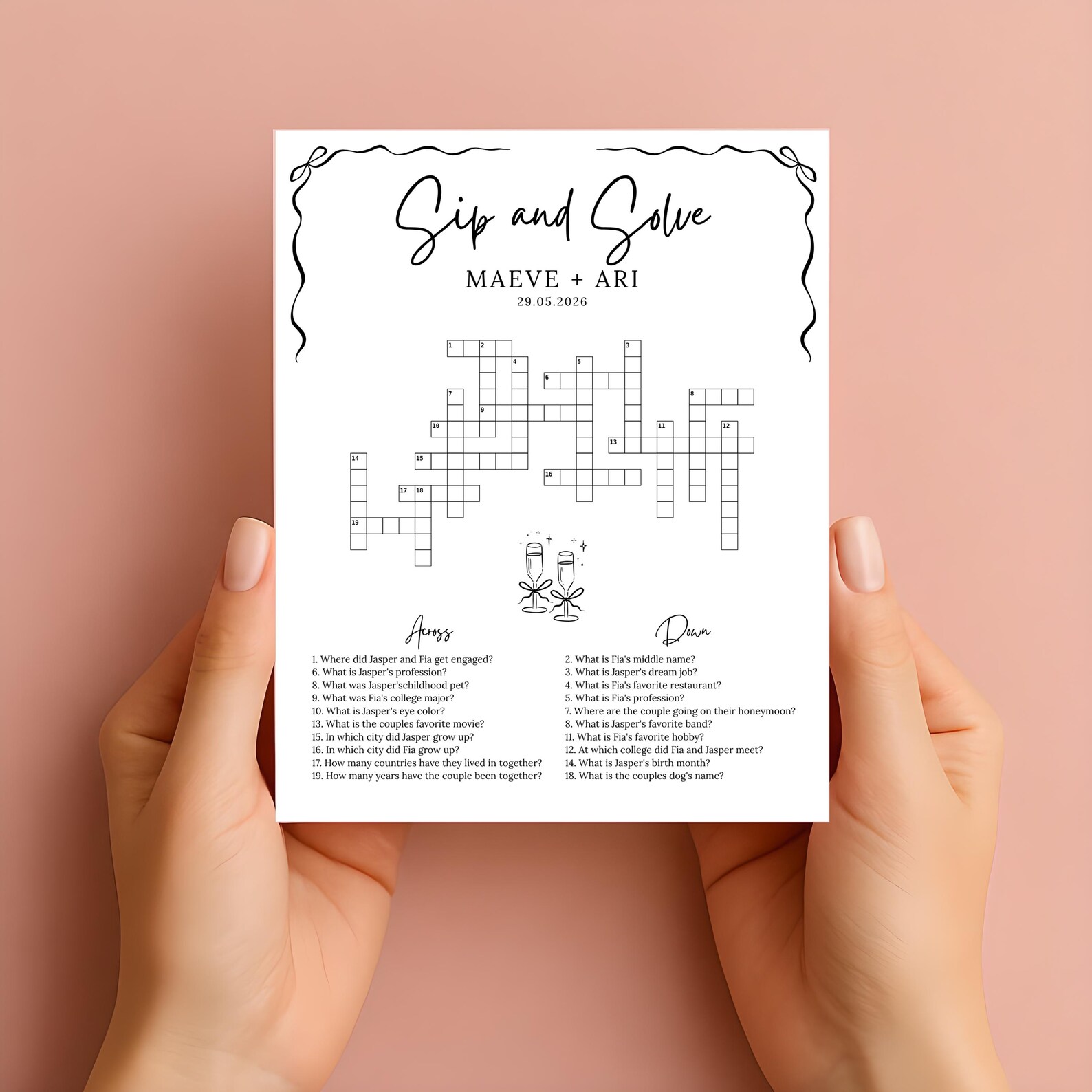 Sip and Solve Crossword Puzzle Template | Wedding Crossword Canva | Sip ...