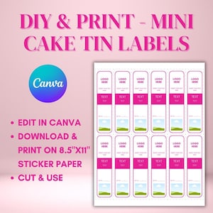 Editable Mini Cake Tin Labels for Canva | Cute and Customizable Designs ...