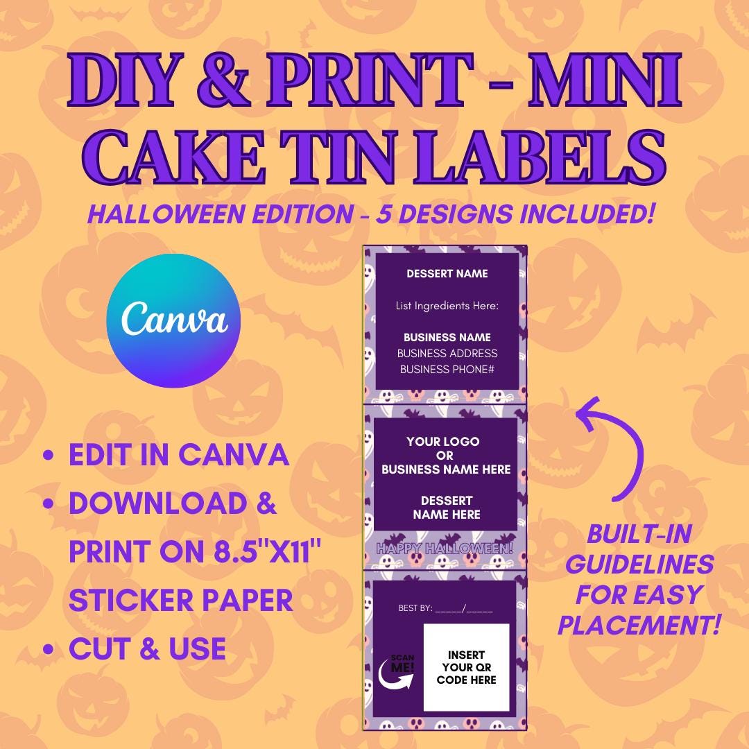 Editable Mini Cake Tin Labels for Canva Cute and Customizable Designs ...