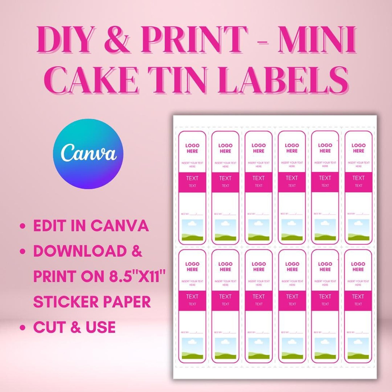 Editable Mini Cake Tin Labels for Canva | Cute and Customizable Designs - Etsy