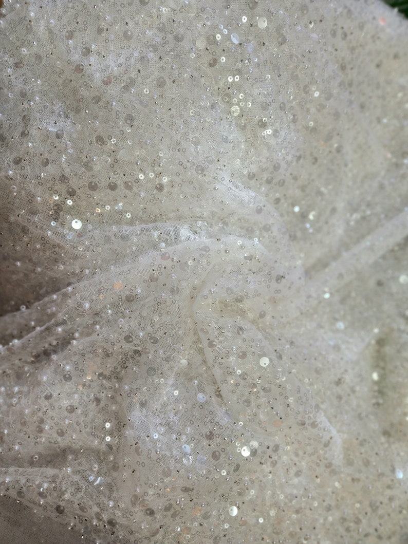 Heavy Beaded Pearl and Sequin Shimmer Fabric by the Yard - Etsy