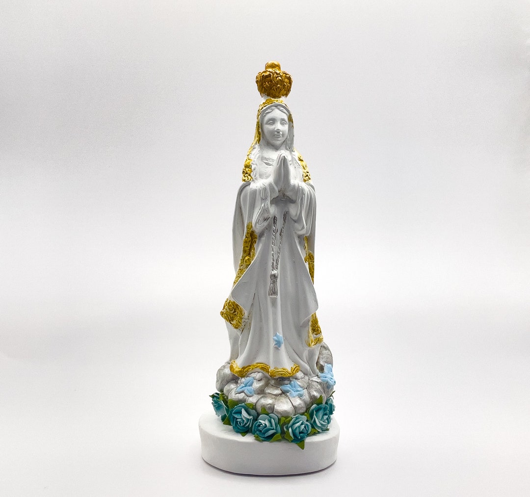 Virgin Mary of Fatima With Flowers - 8 Inches (21 Cm). Handpainted ...