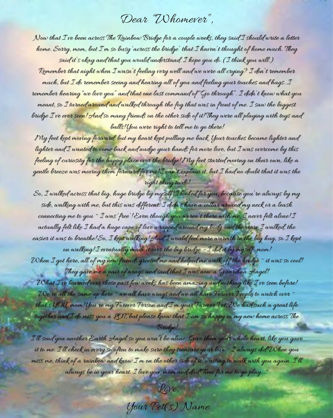 A Letter From Rainbow Bridge Customized Poem SVG JPEG PNG Personalized ...