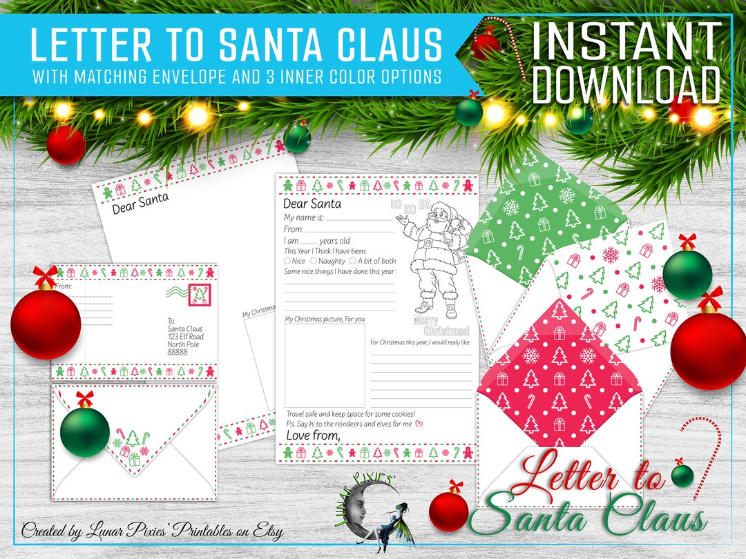 Letter to Santa With Matching Envelope/ Fun Kids Festive - Etsy