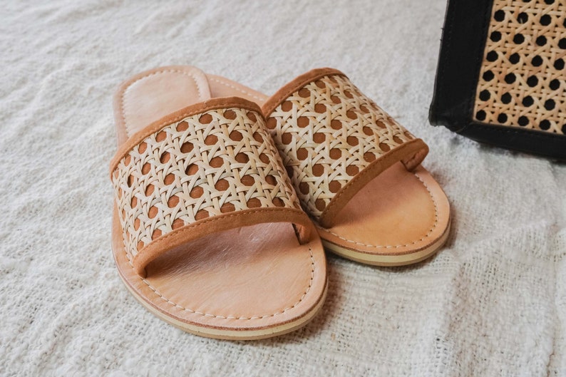 Rattan Sandal With Genuine Leather Black and Brown Leather With Suede ...