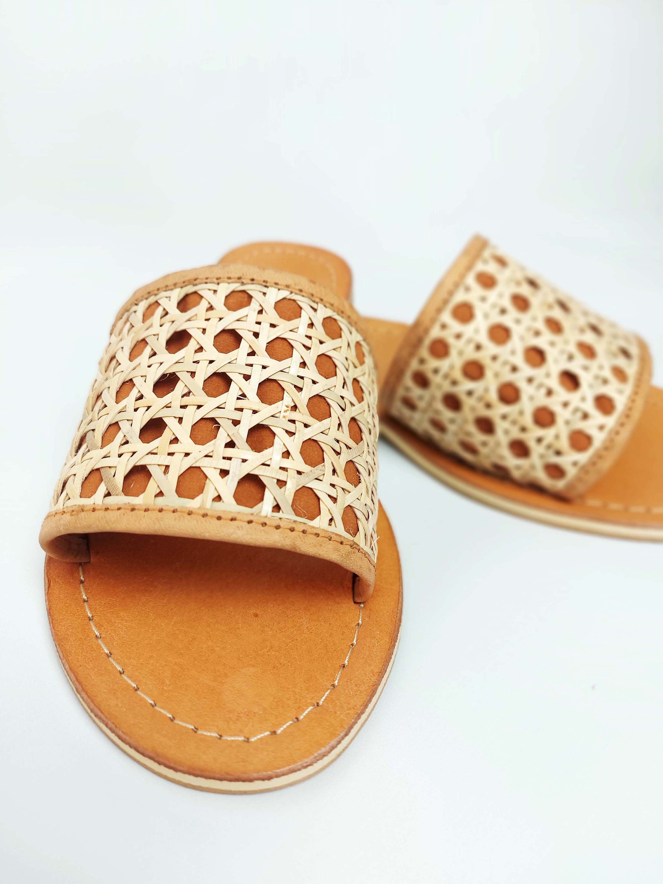 Rattan Sandal With Genuine Leather Black and Brown Leather With Suede ...