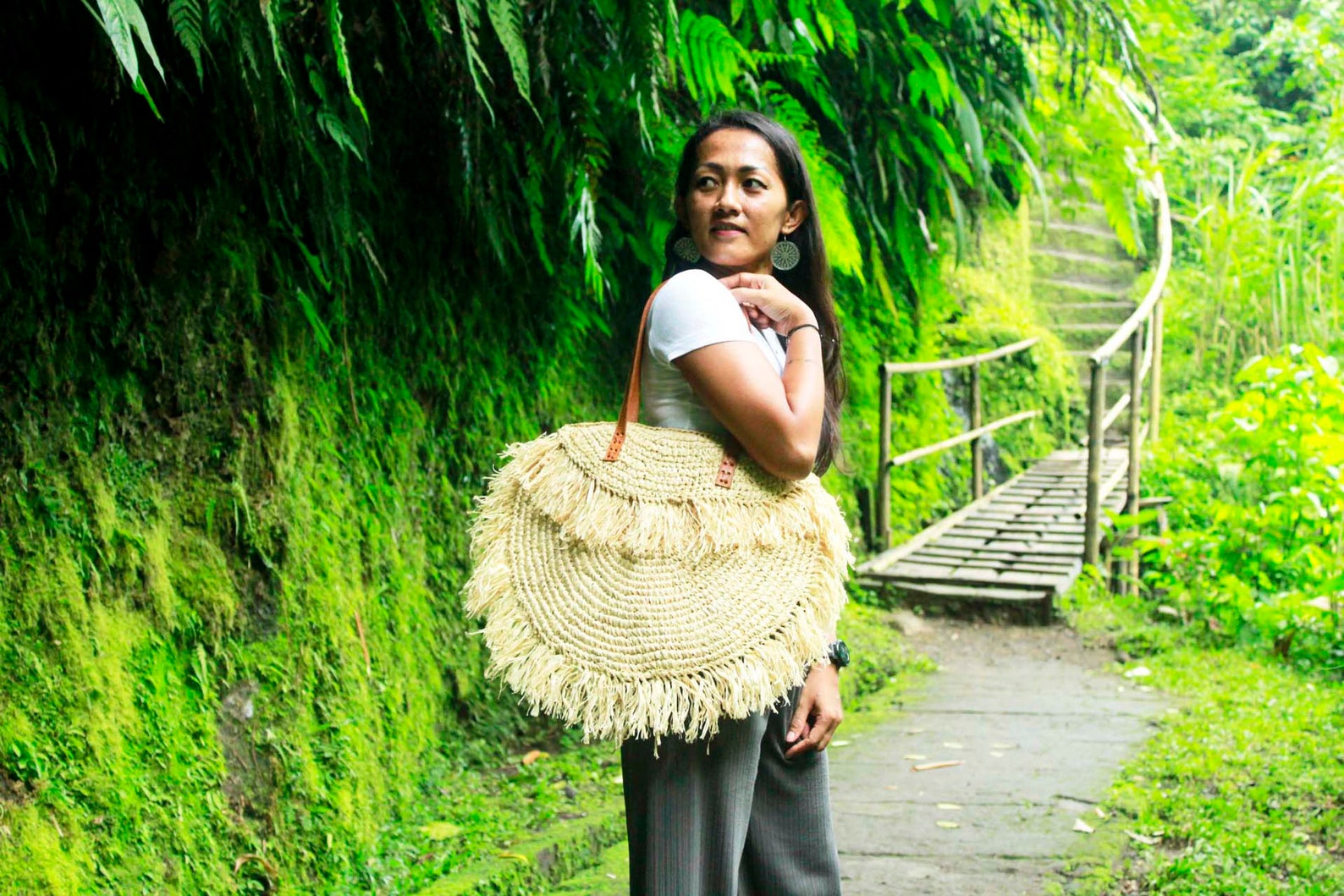 Rumbai Raffia Shoulder Bag With Brown Leather Strap Woven - Etsy