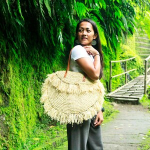 Rumbai Raffia Shoulder Bag With Brown Leather Strap Woven - Etsy