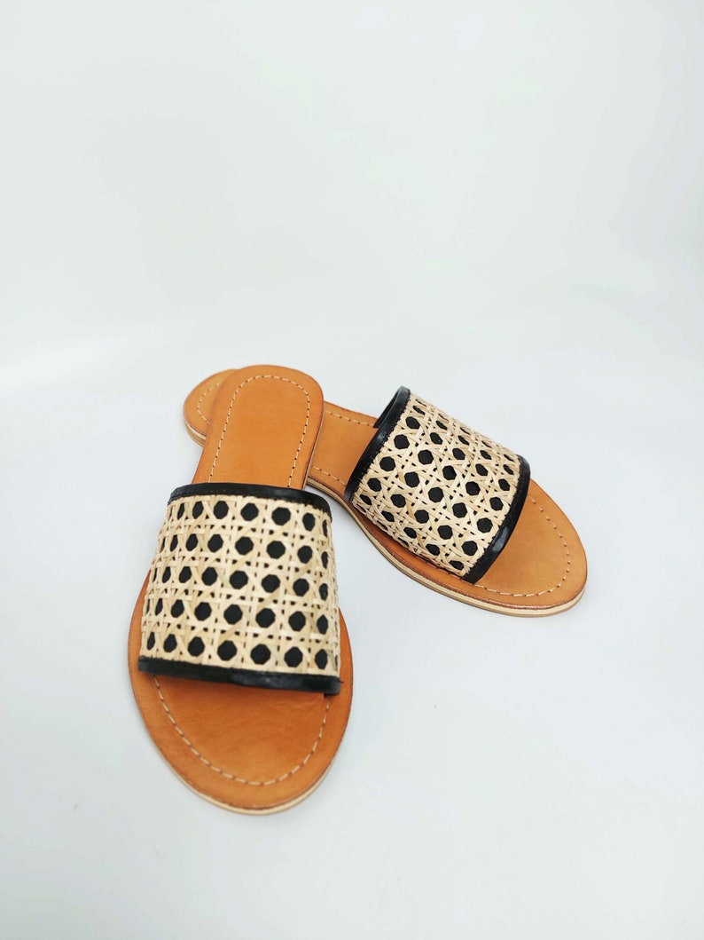 Rattan Sandal With Genuine Leather Black and Brown Leather With Suede ...