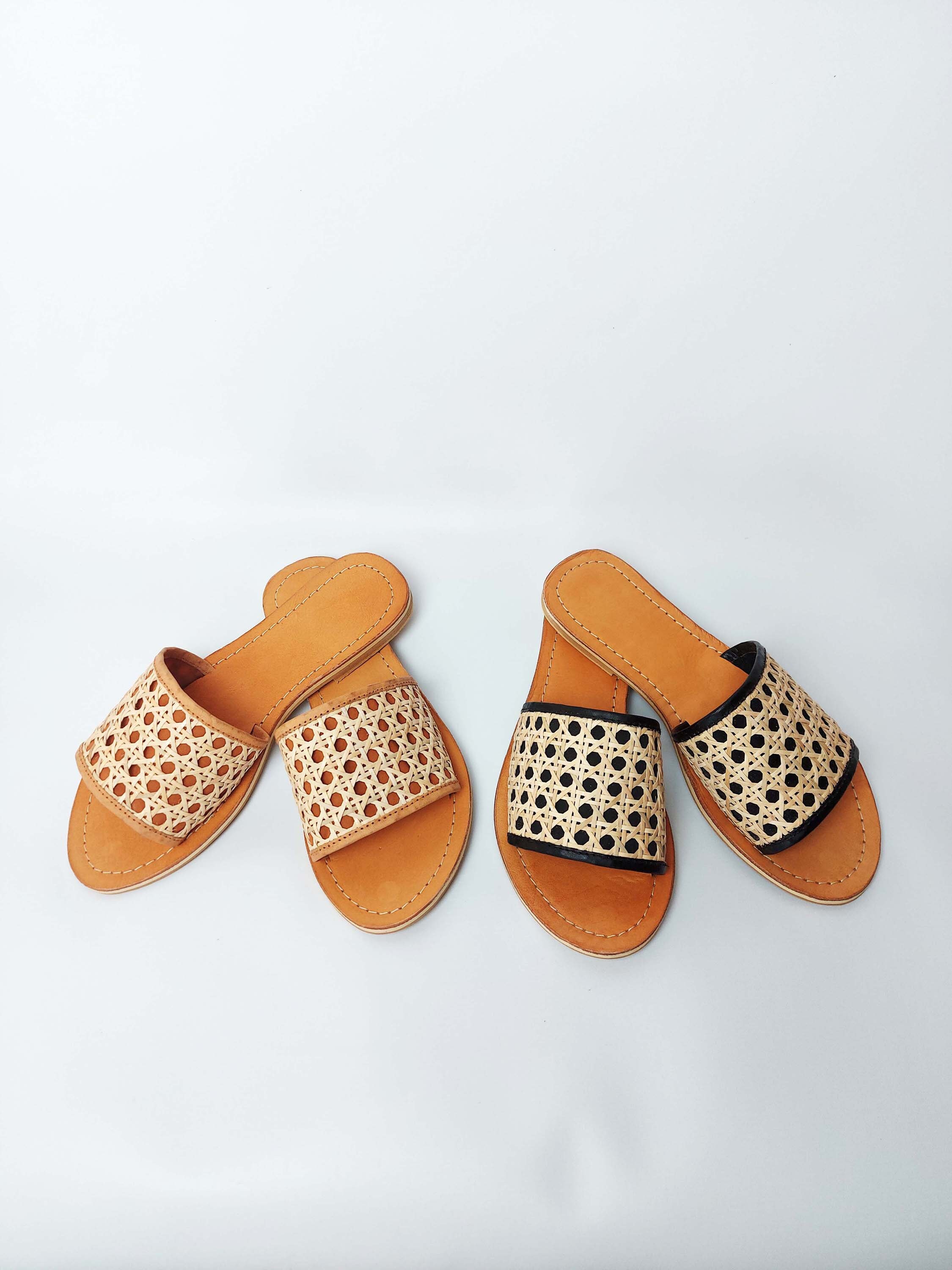 Rattan Sandal With Genuine Leather Black and Brown Leather With Suede ...