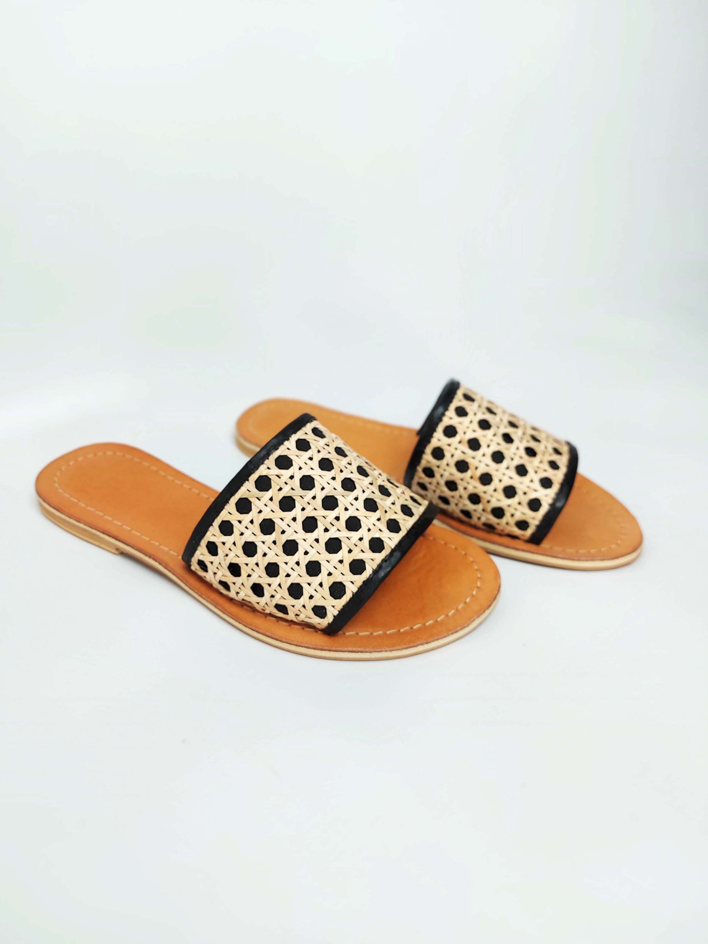 Rattan Sandal With Genuine Leather Black and Brown Leather With Suede ...