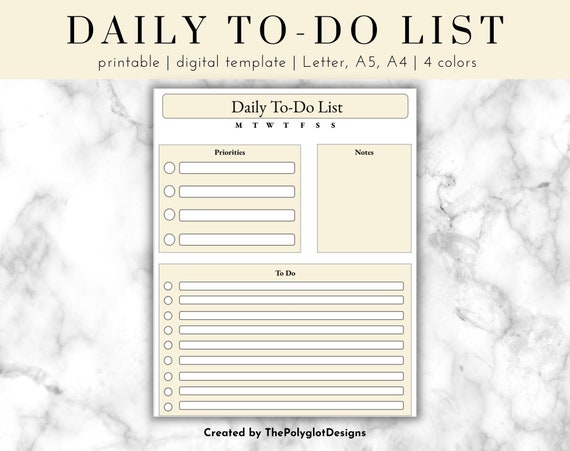 Printable to Do List Letter A4 A5 Printable PDF Instant | Etsy