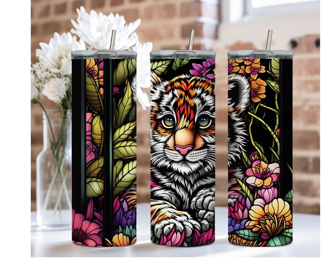 20oz or 25oz Stained Glass Tiger Tumbler, Gifts for Tiger Lovers, Tiger ...