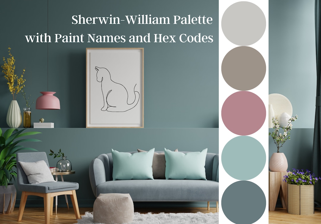 5 Color Sherwin-williams Paint Color Palette With Hex Codes - Etsy