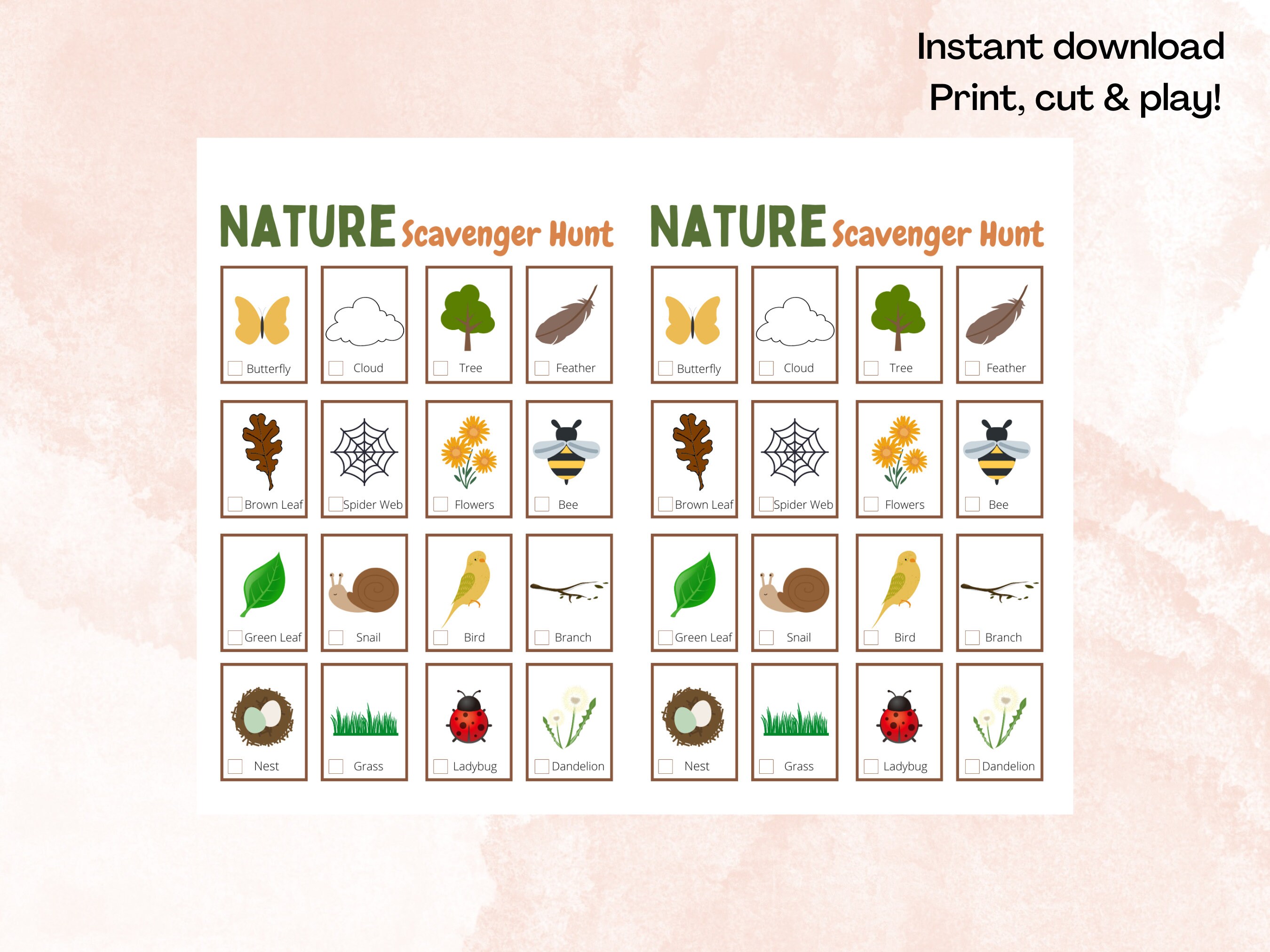 Nature Scavenger Hunt for Kids Outdoor Children Activity Game Sheet ...