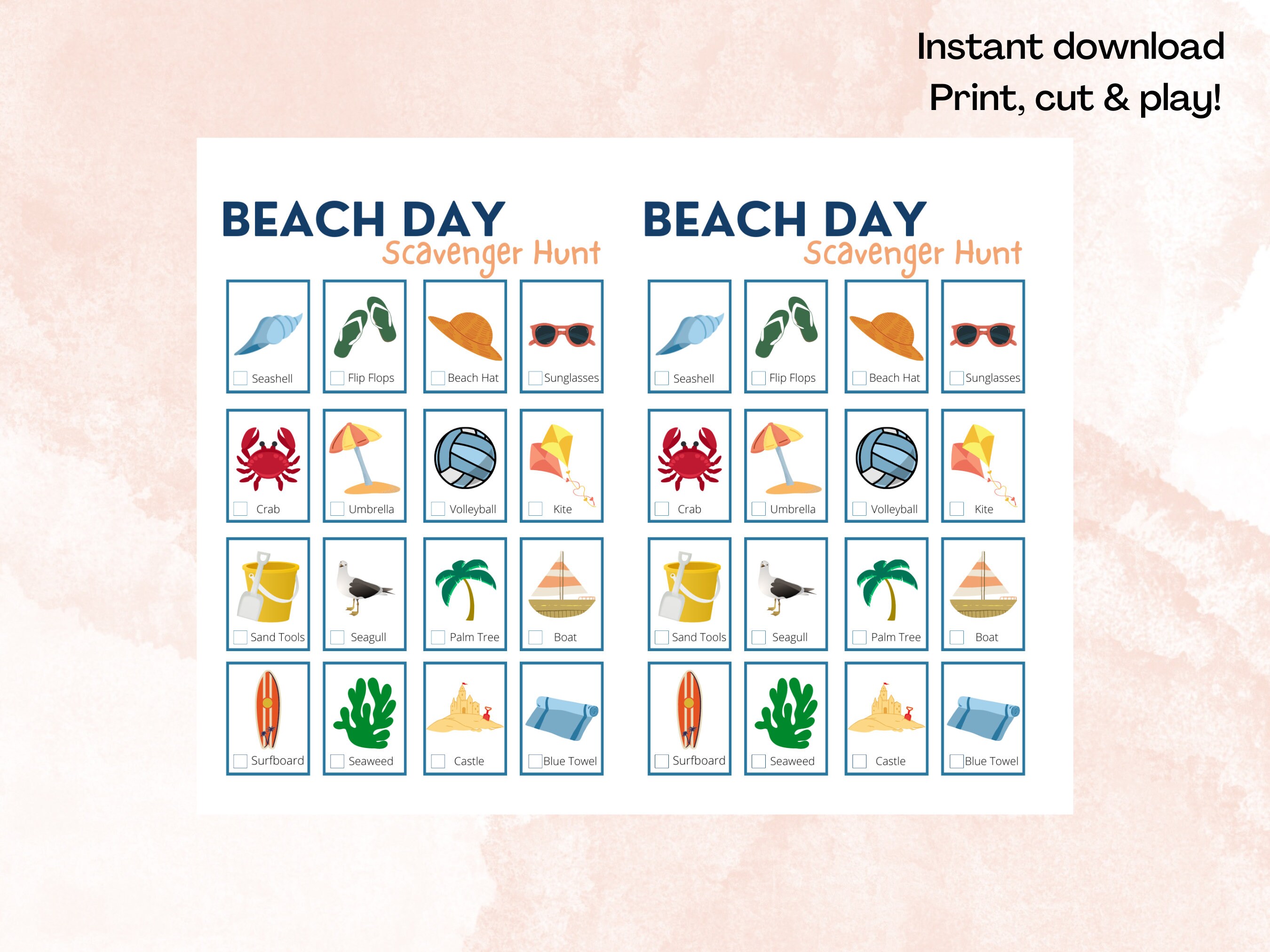 Beach Day Scavenger Hunt for Kids Outdoor Children Activity Beach Fun ...