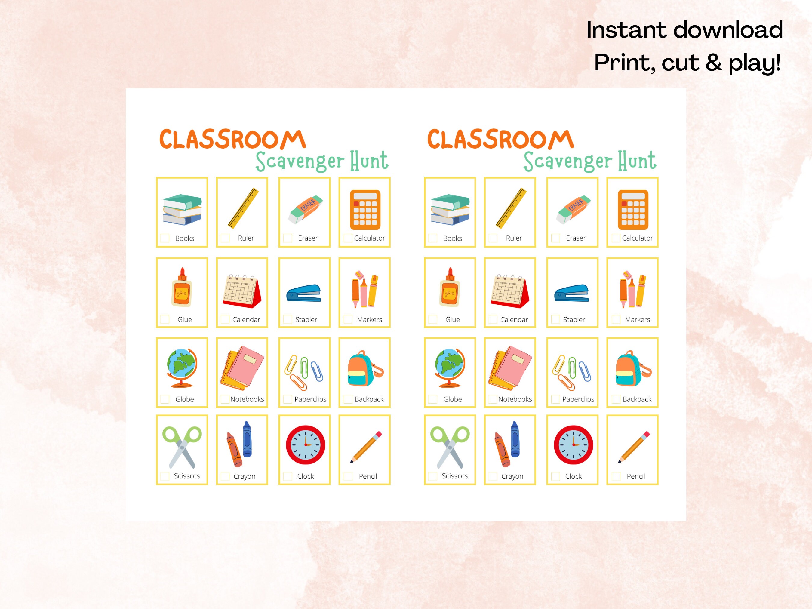 Classroom Scavenger Hunt for Kids Indoor Children Activity Rainy Day ...