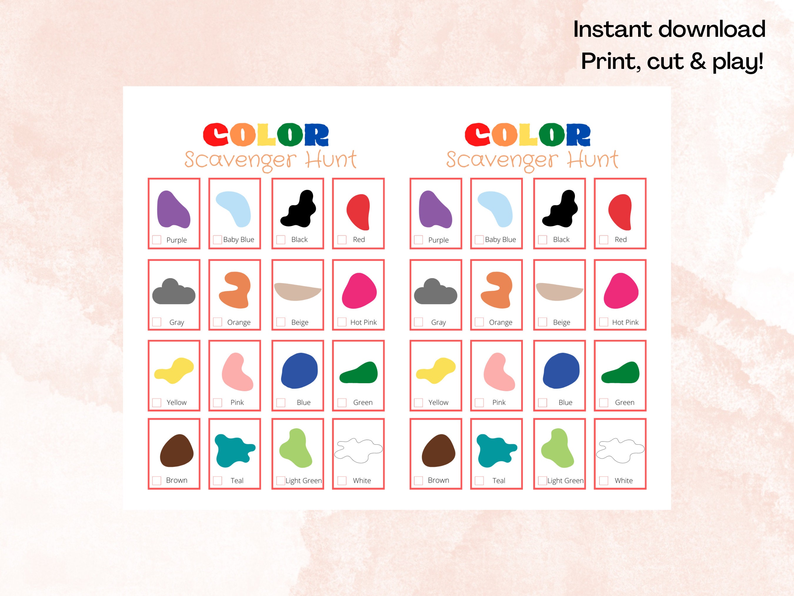 Color Scavenger Hunt for Kids Outdoor Indoor Children Activity Stay at ...