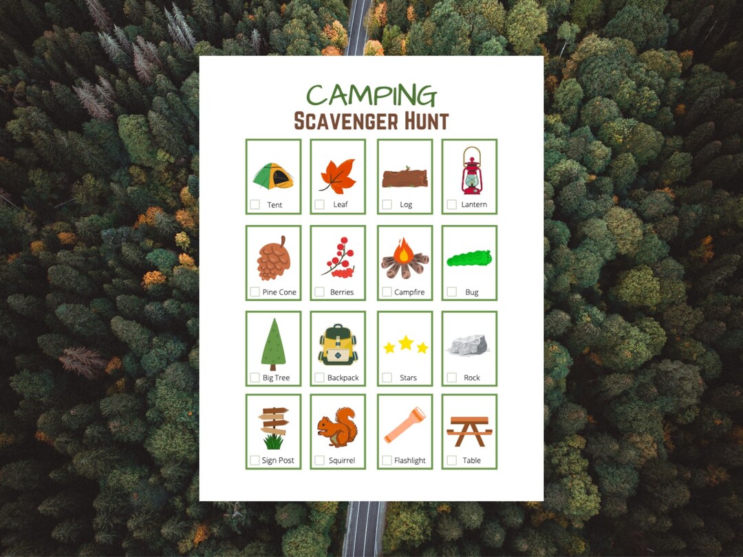 Camping Scavenger Hunt for Kids Outdoor Children Activity Game Sheet ...