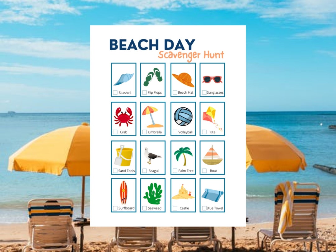 Beach Day Scavenger Hunt for Kids | Outdoor Children Activity | Beach ...