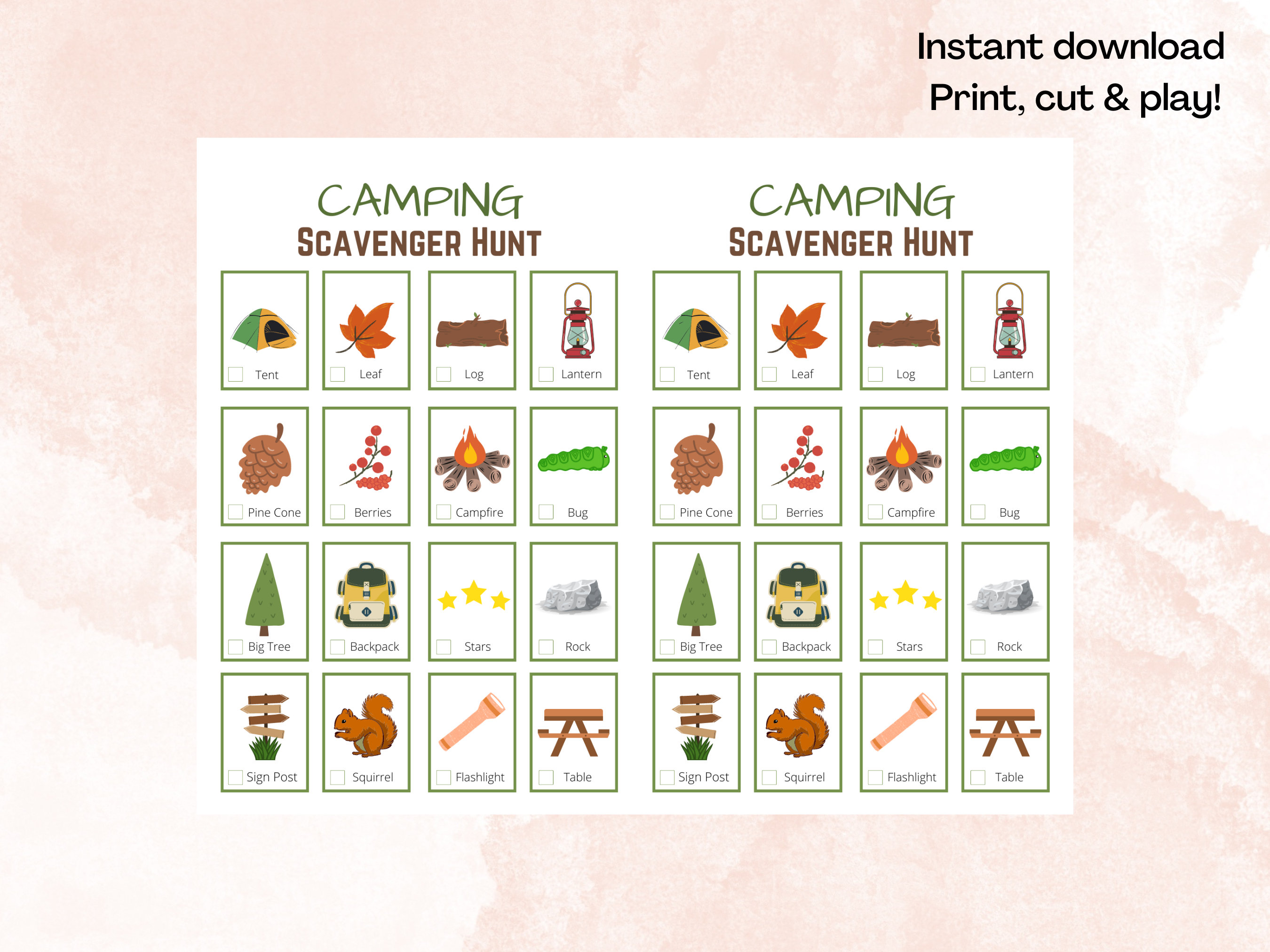 Camping Scavenger Hunt for Kids Outdoor Children Activity Game Sheet ...