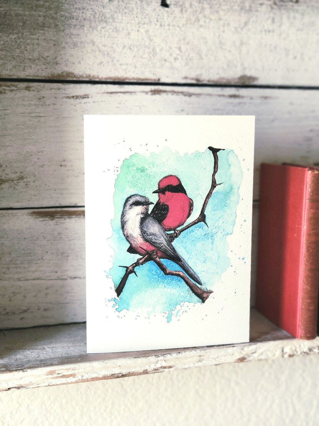 Red Bird Card, Bird Pair Card, Vermilion Flycatcher Card, Bird Lover ...