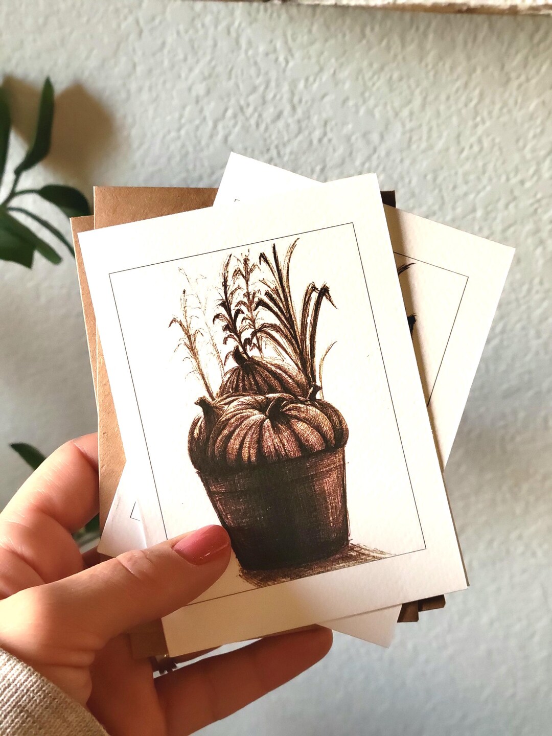Thanksgiving Note Cards, Graphite Sketch, Watercolor Paper - Etsy