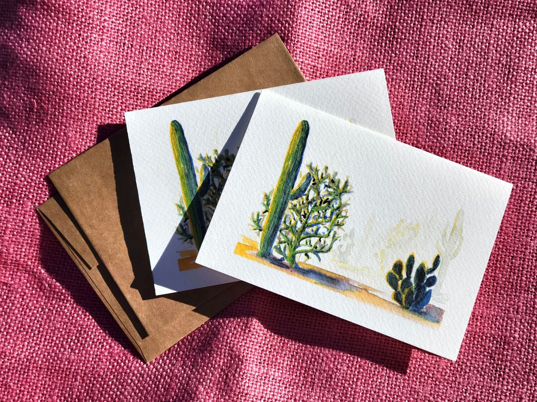 Watercolor Saguaro Cactus Thank You Card, Arizona Desert Note - Etsy