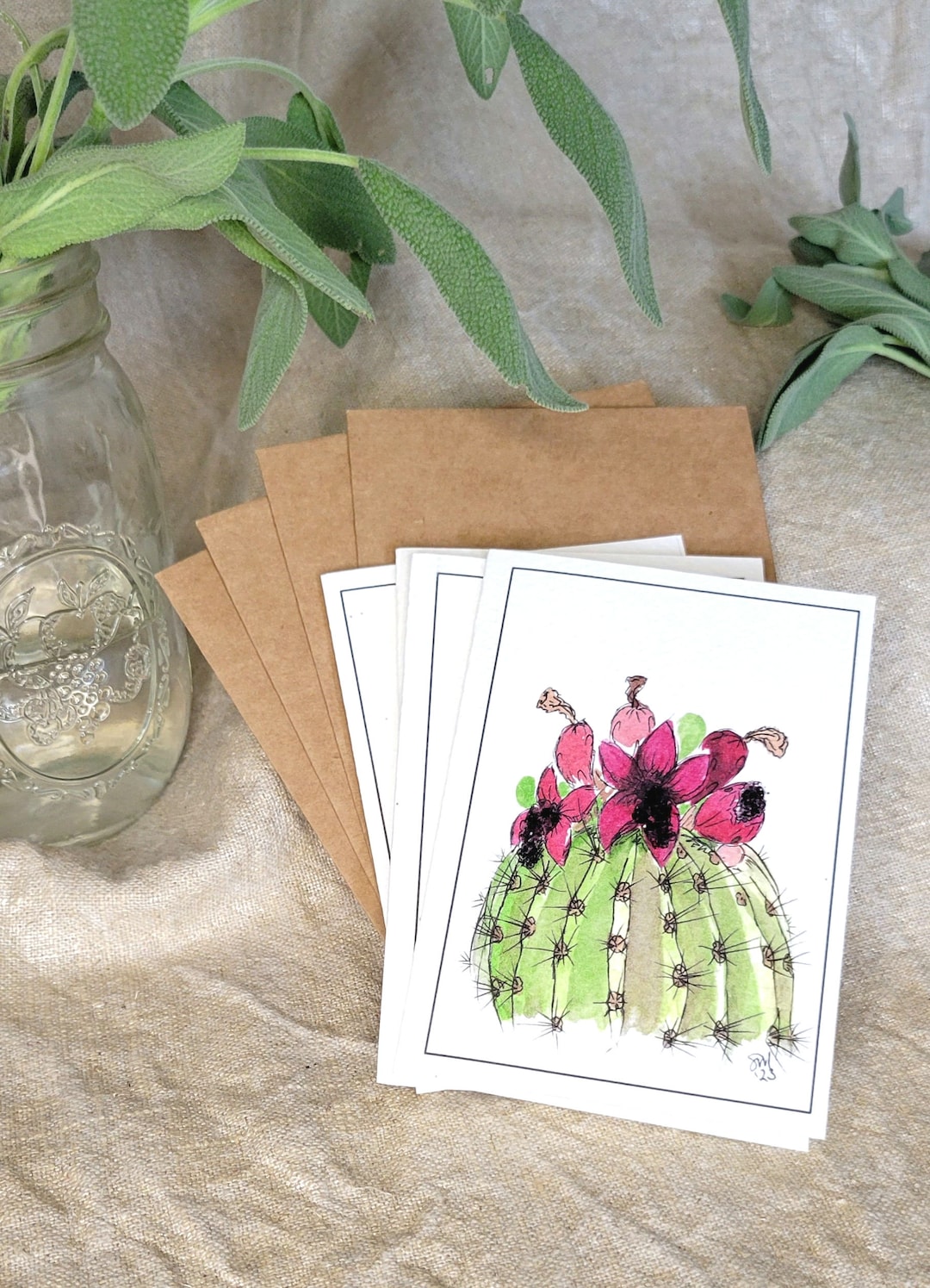 Cactus Note Cards, Glitter Note Cards, Cactus Flower Card, Desert Note ...