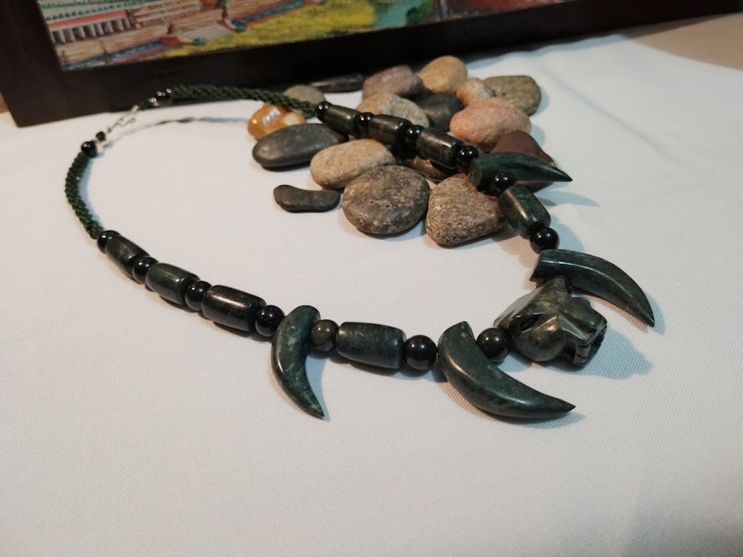 Jade Necklace With Jaguar Head and Fangs - Etsy