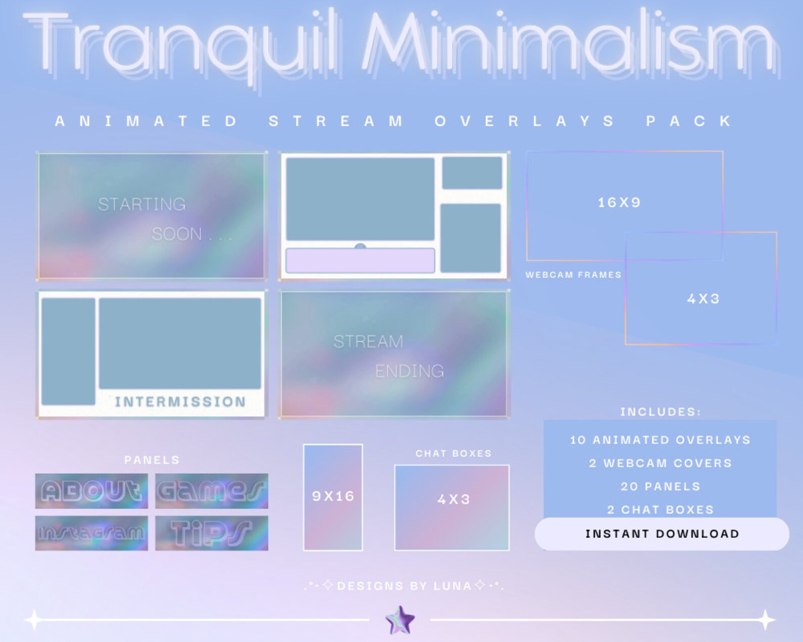 Tranquil Minimalism Animated Stream Overlay Package for Twitch /stream ...